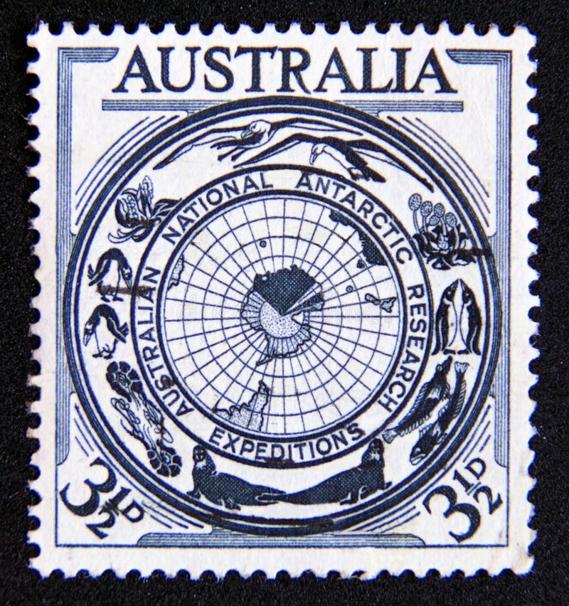 Postage Stamp Australia, 1954. Australian Antarctic Research Map ...