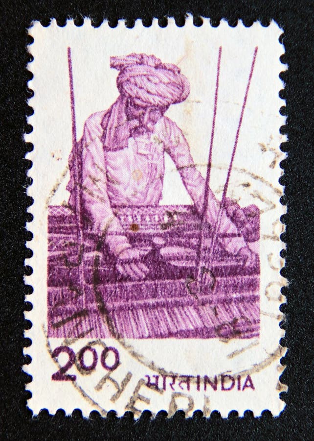 Postage Stamp India, 1980. Worker Using a Handloom Editorial Photo ...