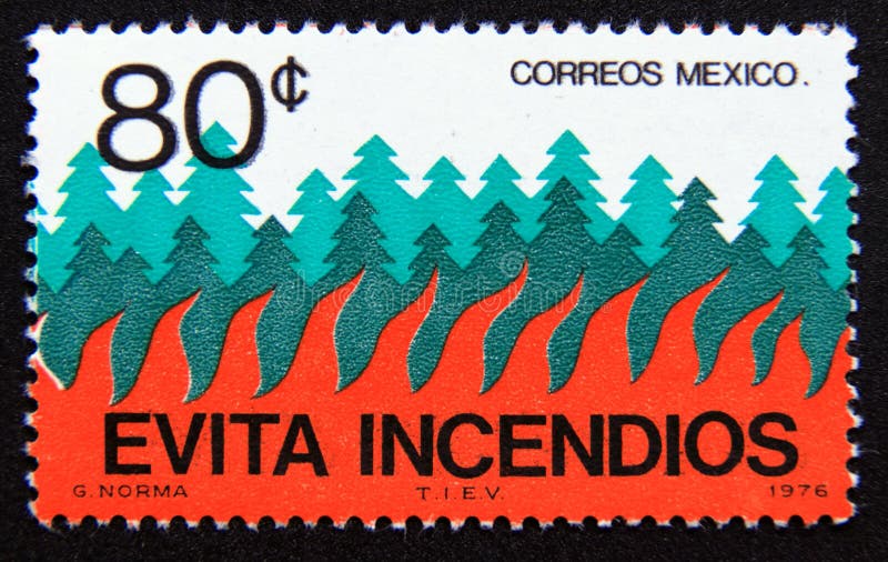 Postage Stamp Mexico, 1976. Prevent Forest Fire Editorial Photography ...