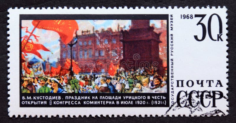 Post Stamp Printed in Russia, CCCP, 1968. Demonstration 1921 Editorial ...