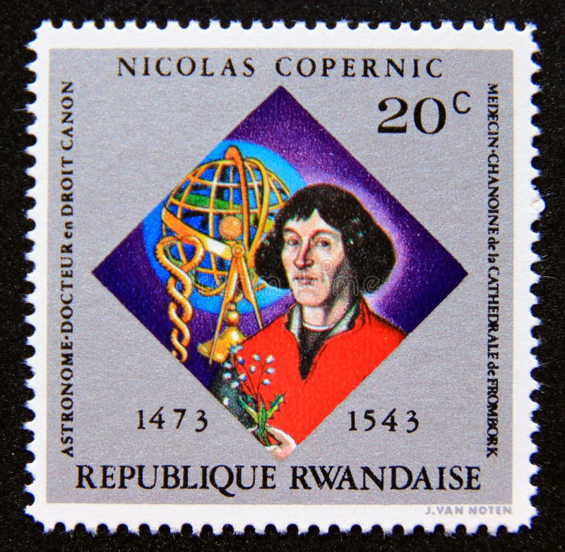 Postage Stamp Rwanda, 1973. Nicolas Copernicus and Astrolabe Editorial ...