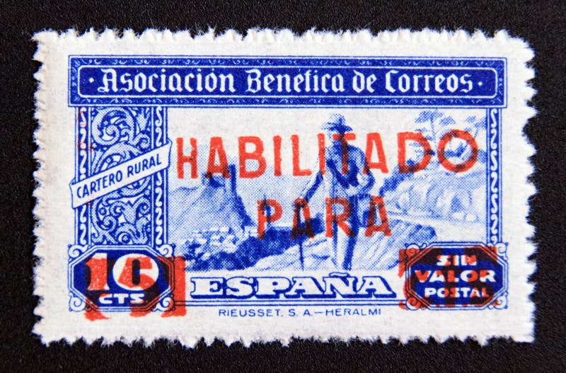 Postage Stamp Spain 1945. Charitable Association of Post. Rural Postman ...