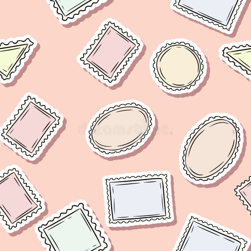 Post Stamp Stickers Seamless Pattern. Colorful Label Background Stock ...