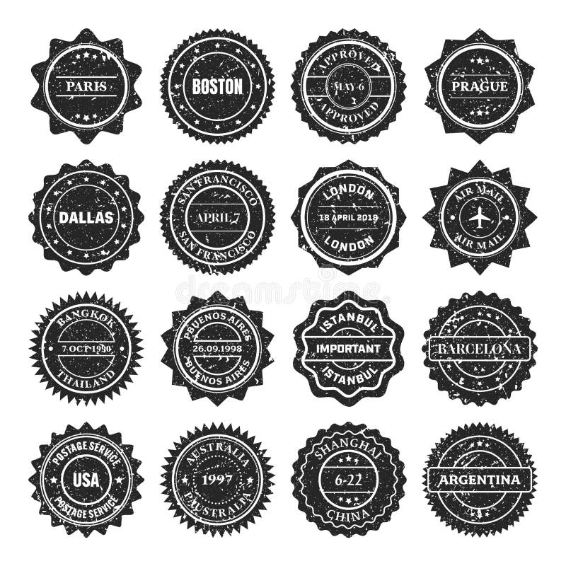 Post Stamps, Labels and Badges. Grunge Imprints and Postmarks. Vintage ...