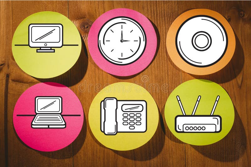 Post it Sticking on a Wall with Technology Icons Above Stock ...