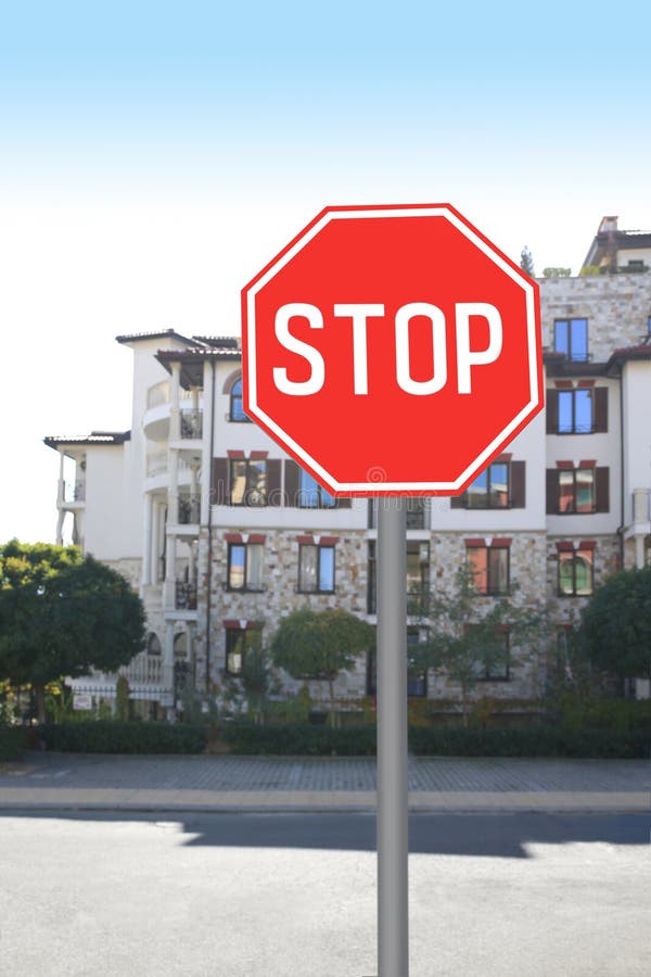 Post with Stop Sign on City Street Stock Image - Image of forbidden ...