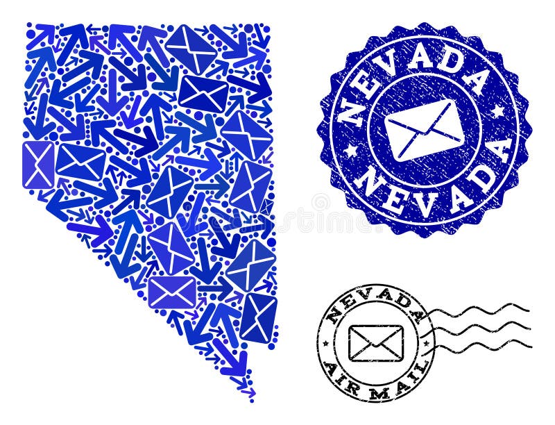 Post Traffic Collage of Mosaic Map of Nevada State and Textured Stamps ...
