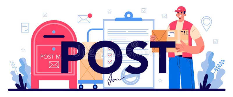 Post Typographic Header. Post Office Staff Providing Mail Service Stock ...