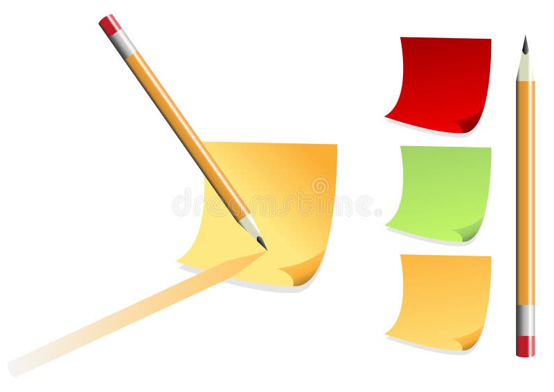 Post-it und Bleistift vektor abbildung. Illustration von zeichen - 3096229