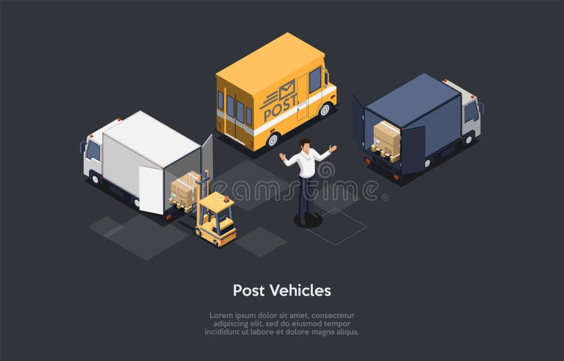 Post Vehicles, Mailing, Fast Envelope and Package Delivery Concept ...