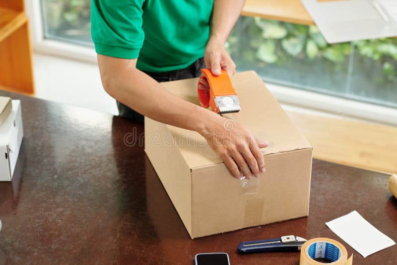 Post Worker Sealing Box stock image. Image of logistic - 269318529