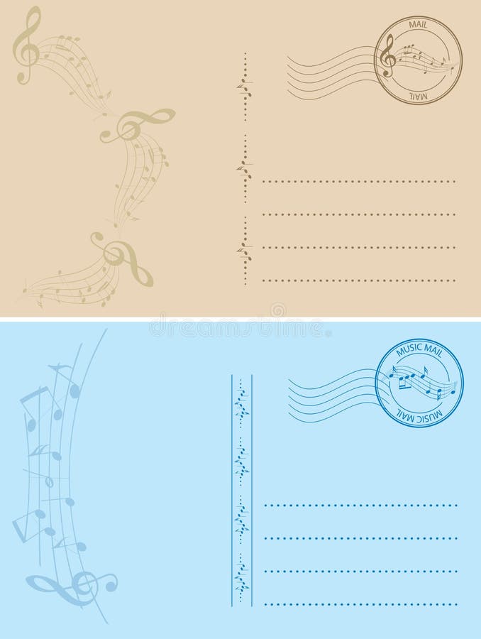 Postage Cards with Music Notes - Vector Templates for Music Events ...