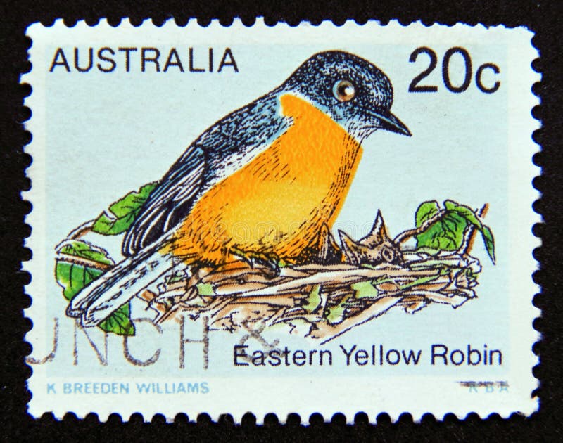 Postage Stamp Australia, 1979. Eastern Yellow Robin Eopsaltria ...