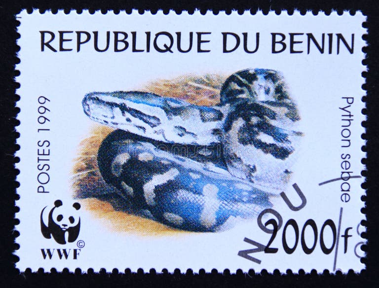 Postage Stamp Benin, 1999, African Rock Phyton, Python Sebae Editorial ...