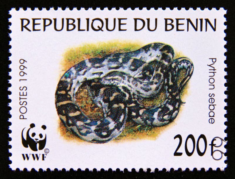 Postage Stamp Benin, 1999. African Rock Phyton Python Sebae Snake ...