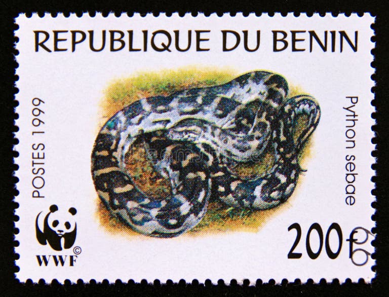 Postage Stamp Benin, 1999. African Rock Phyton Python Sebae Snake ...