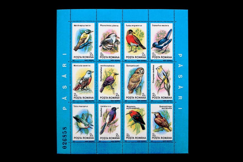 Postage Stamp Block with 12 Different Birds Which Was Printed in ...