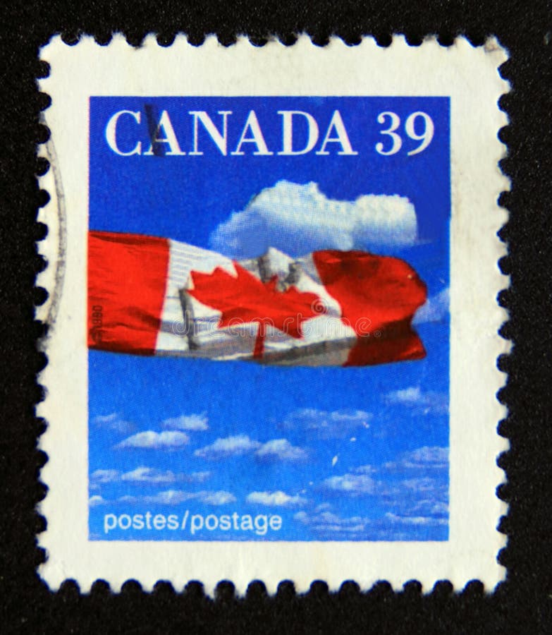 Postage Stamp Canada 1989. Canadian Flag Over Clouds Editorial Stock ...