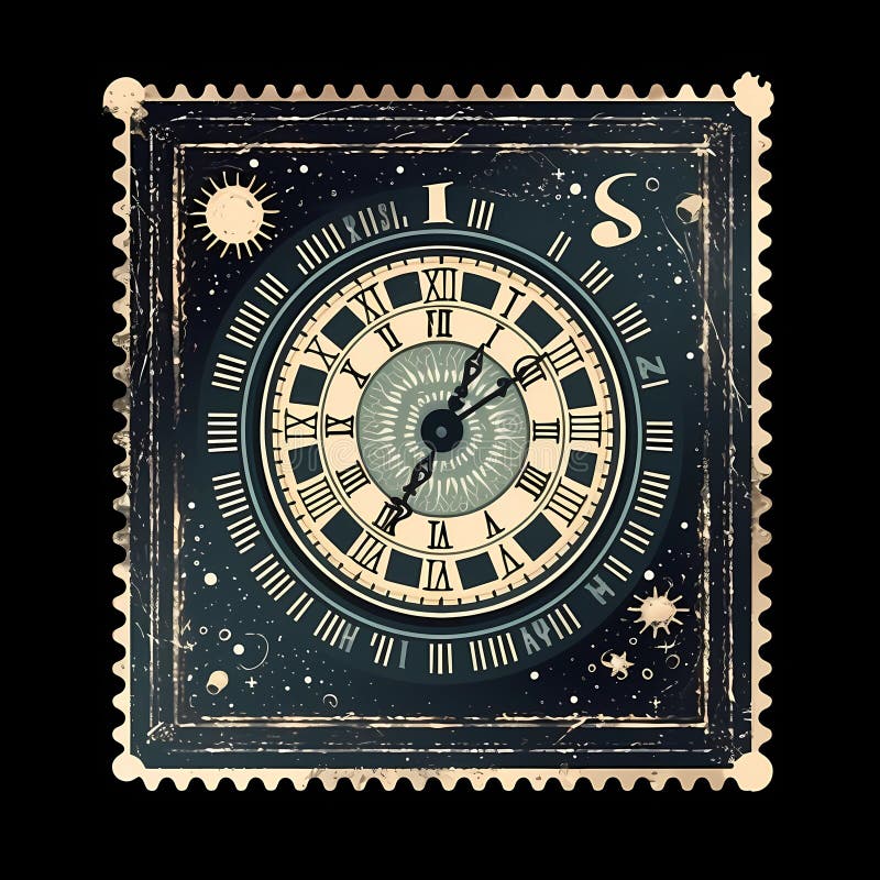 Postage Stamp with a Clock and Dial Stock Illustration - Illustration ...