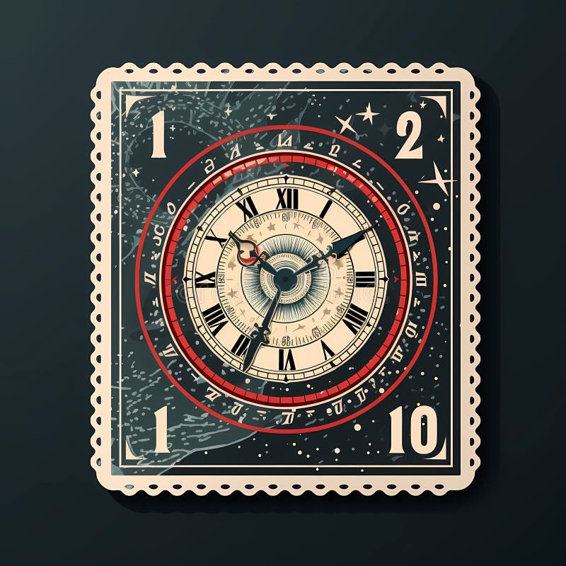 Postage Stamp with a Clock and Dial Stock Illustration - Illustration ...