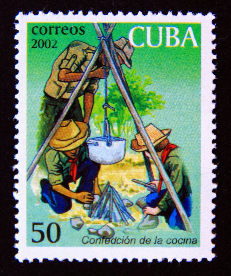 Postage Stamp Cuba 2002. Scouting Starting Campfire for Cooking ...
