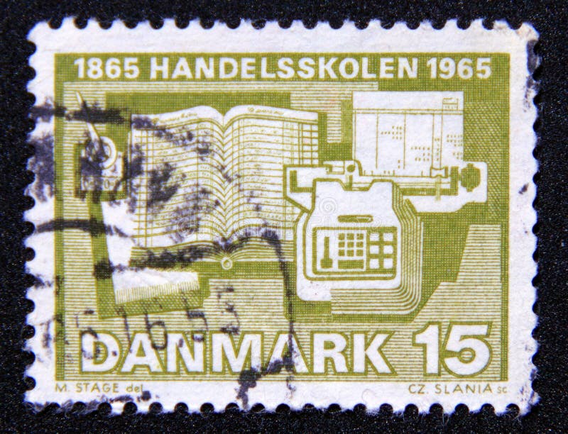 Postage Stamp Denmark, 1965. First School of Commerce Editorial Photo ...