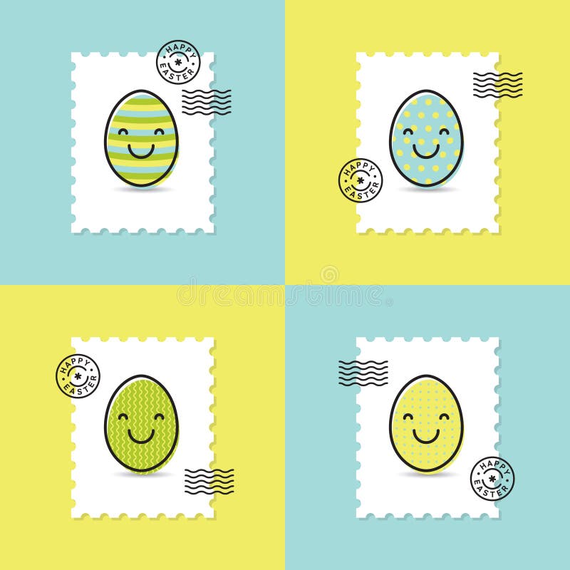Postage Stamp with Easter Painted Egg Smiley Set Stock Vector ...
