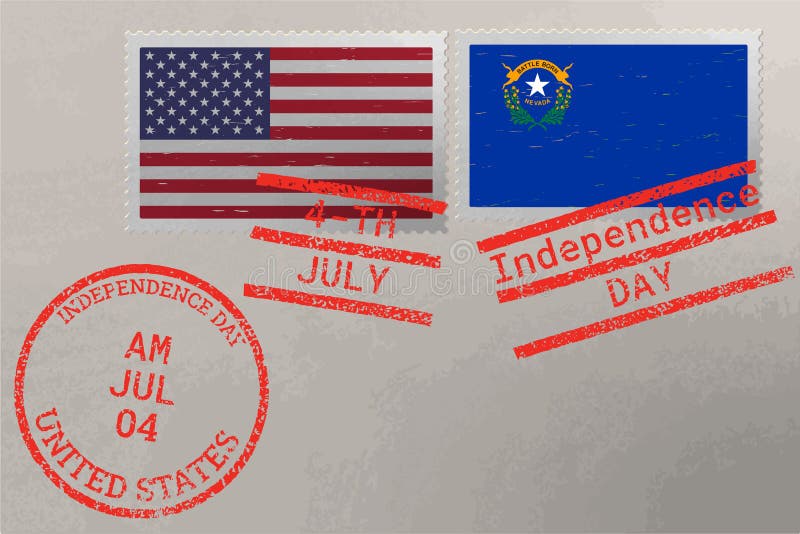 Postage Stamp Envelope with Nevada and USA Flag and 4-th July Stamps ...