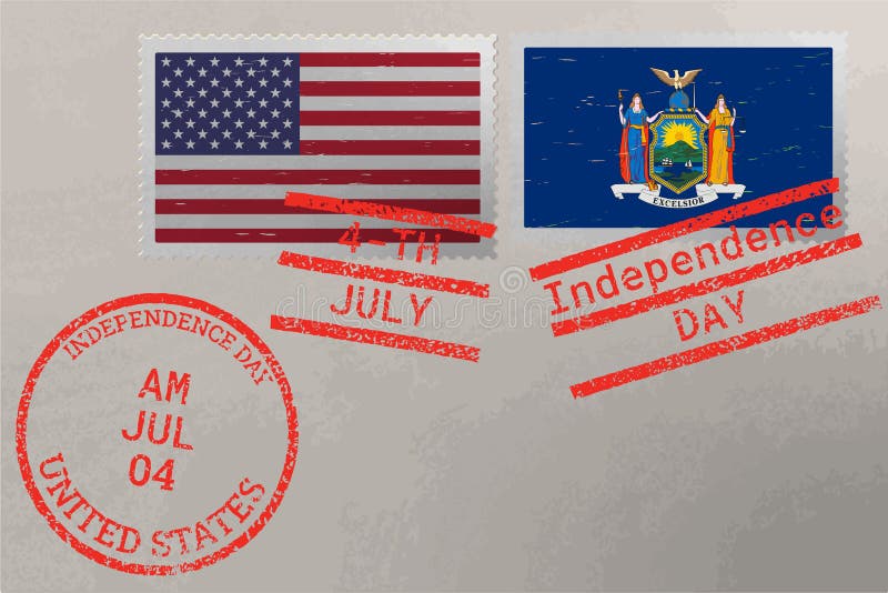 Postage Stamp Envelope with New York and USA Flag and 4-th July Stamps ...