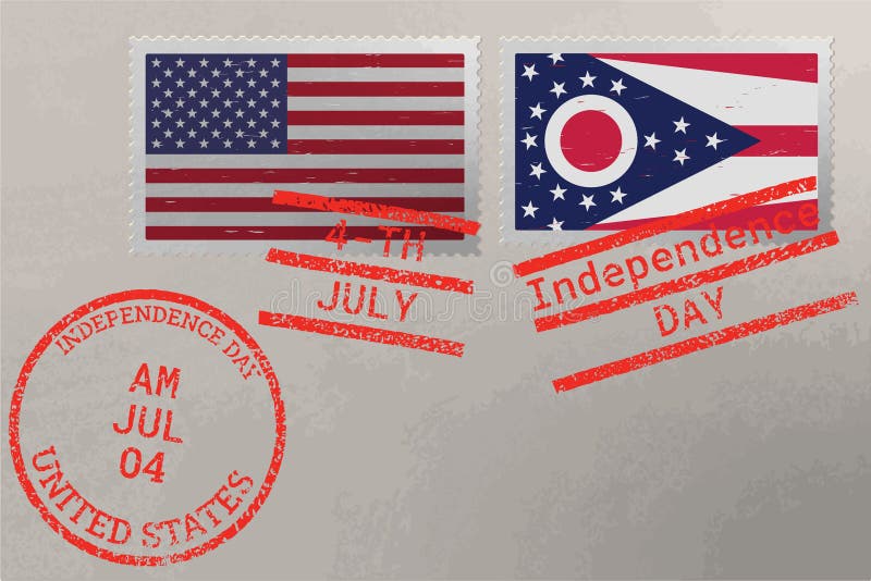 Postage Stamp Envelope with Ohio and USA Flag and 4-th July Stamps ...
