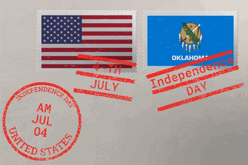 Postage Stamp Envelope with Oklahoma and USA Flag and 4-th July Stamps ...