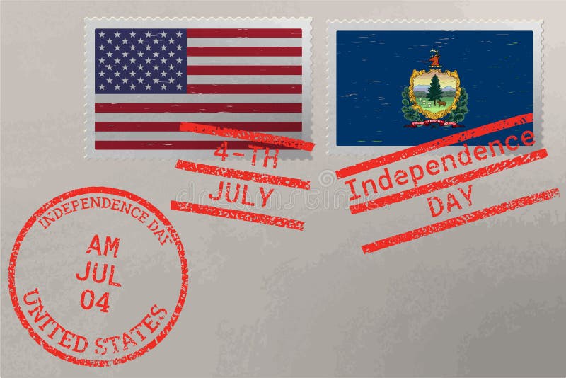 Postage Stamp Envelope with Vermont and USA Flag and 4-th July Stamps ...
