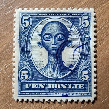 Postage Stamp with the Face of an Alien. Stock Illustration ...