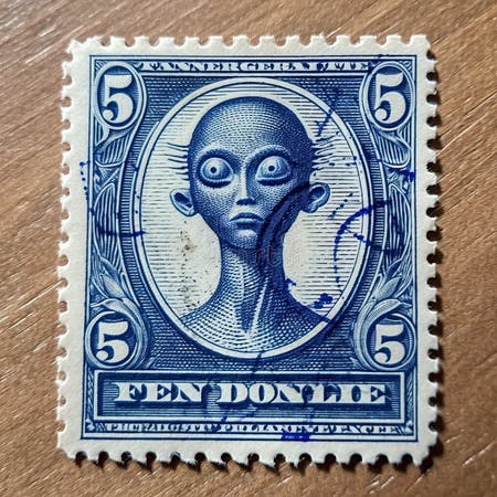 Postage Stamp with the Face of an Alien. Stock Illustration ...