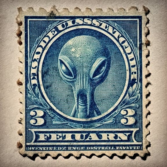 Postage Stamp with the Face of an Alien. Stock Illustration ...