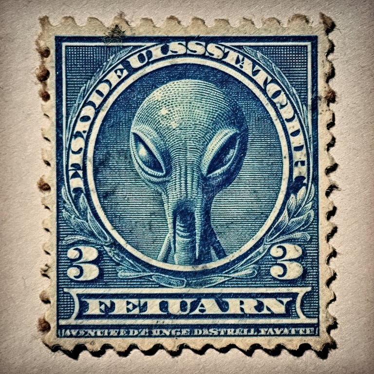 Postage Stamp with the Face of an Alien. Stock Illustration ...