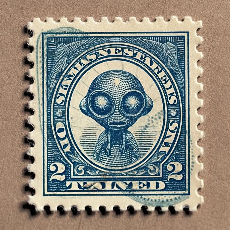 Postage Stamp with the Face of an Alien. Stock Illustration ...