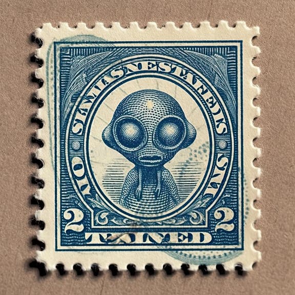 Postage Stamp with the Face of an Alien. Stock Illustration ...