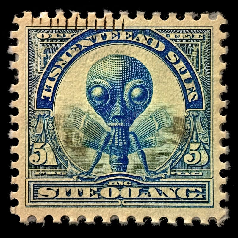 Postage Stamp with the Face of an Alien. Stock Illustration ...