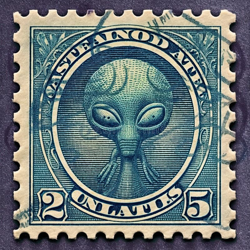 Postage Stamp with the Face of an Alien. Stock Illustration ...