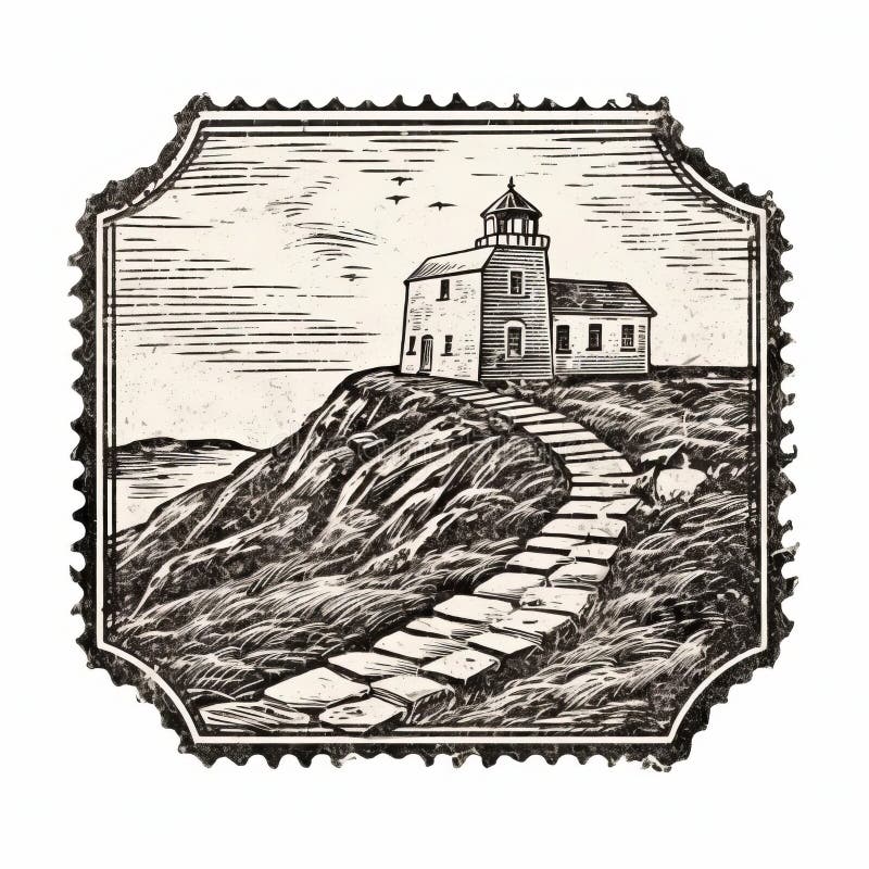 Vintage Stamp with Lighthouse and Path To it Stock Illustration ...