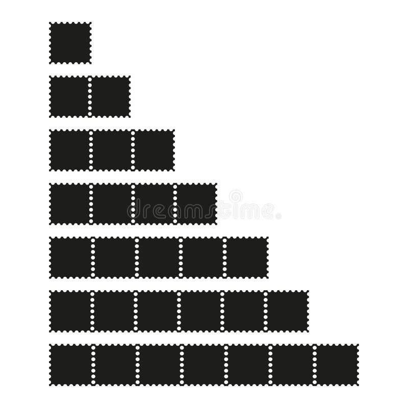 Postage Stamp Icons. Black Rectangular Grid Design. Perforated Edges in ...