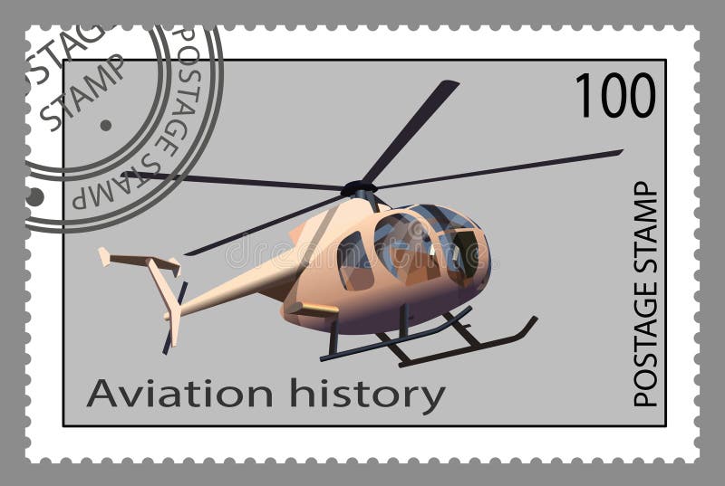 Postage Stamp with the Image of a Small Helicopter. Vector Stock Vector ...