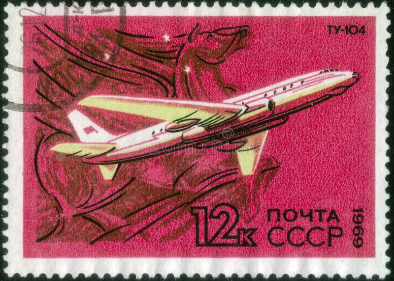 Postage Stamp with the Image of Tu-104, 1955. from the Series on ...