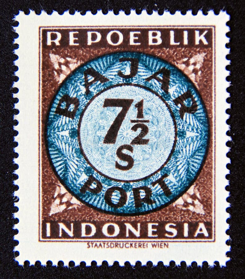 Postage Stamp Indonesia, 1948. Digit Number Seven and a Half in a ...