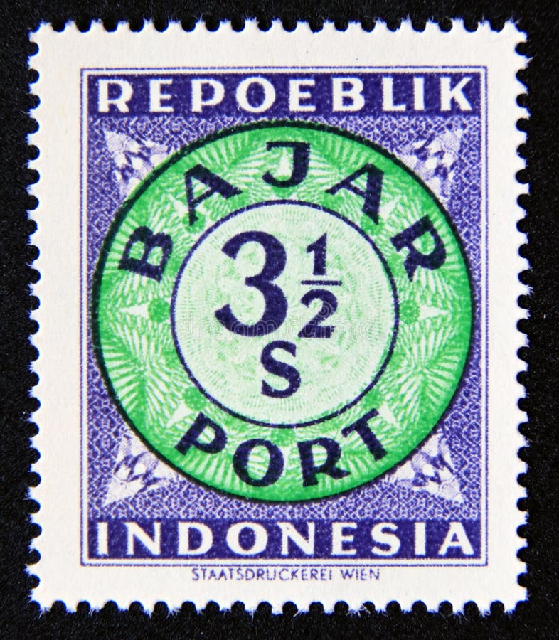 Postage Stamp Indonesia, 1948. Digit Number Three and a Half in a ...