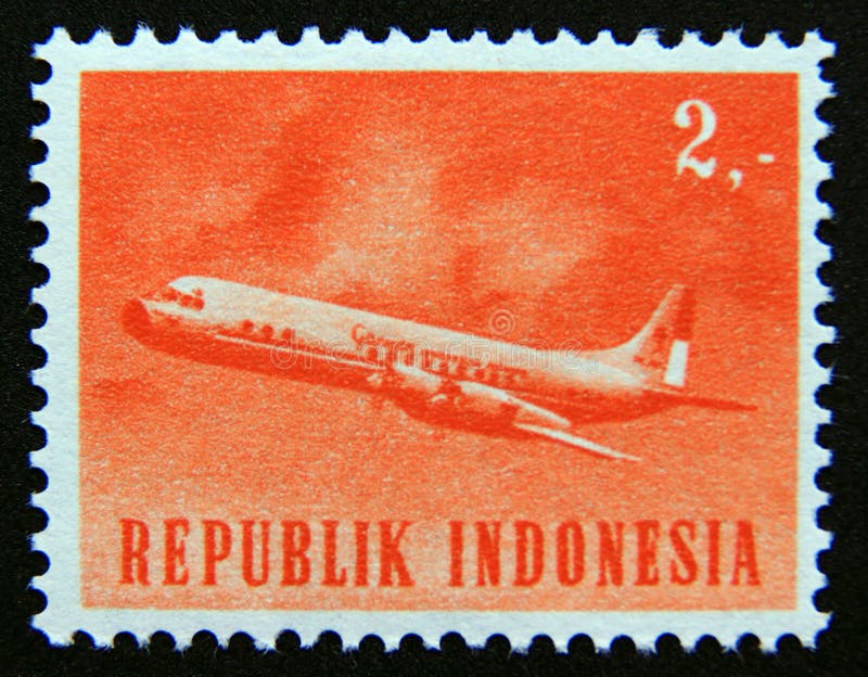 Postage Stamp Indonesia, 1964. Lockheed Electra Airliner Plane ...