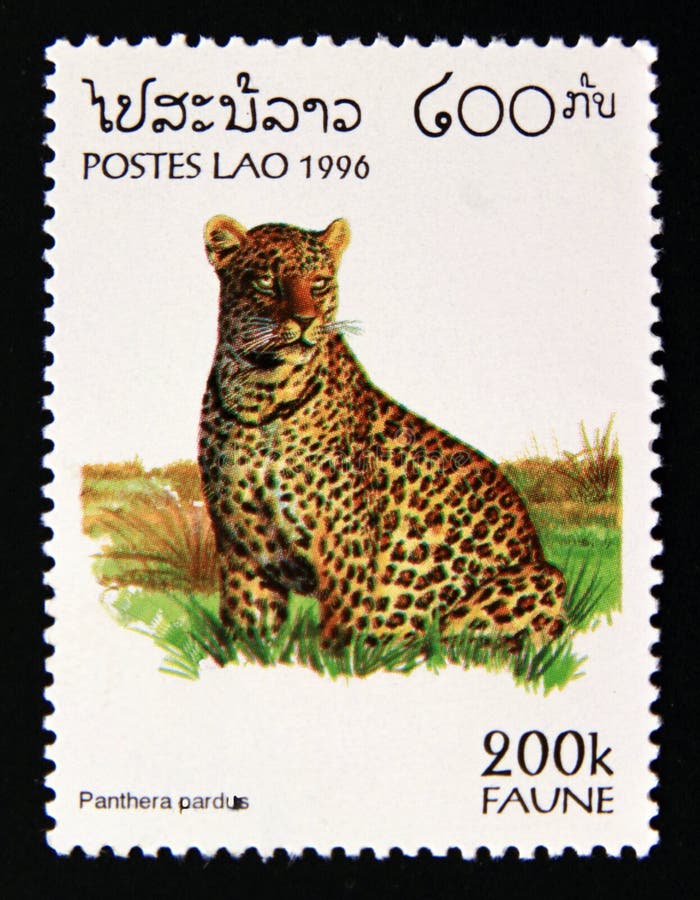 Postage Stamp Laos, 1996. Leopard Panthera Pardus Editorial Photo ...