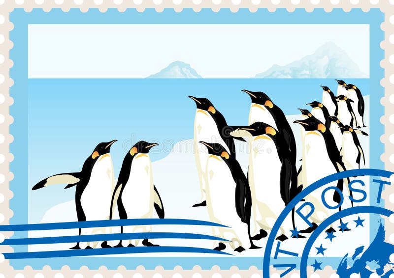 Postage Stamp with Penguins Stock Vector - Illustration of clove, post ...