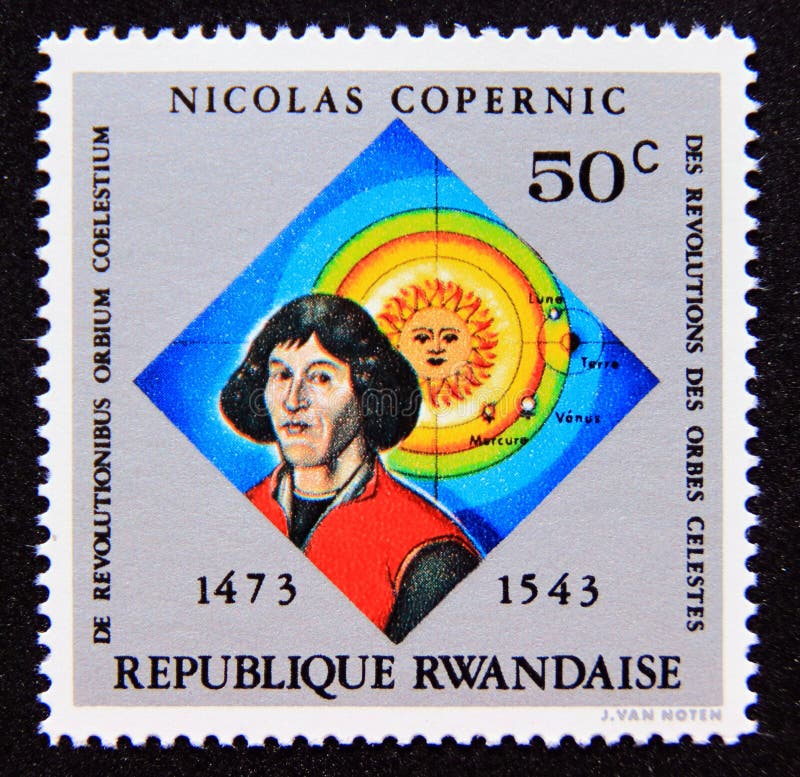 Postage Stamp Rwanda, 1973. Nicolas Copernicus and Heliocentric System ...
